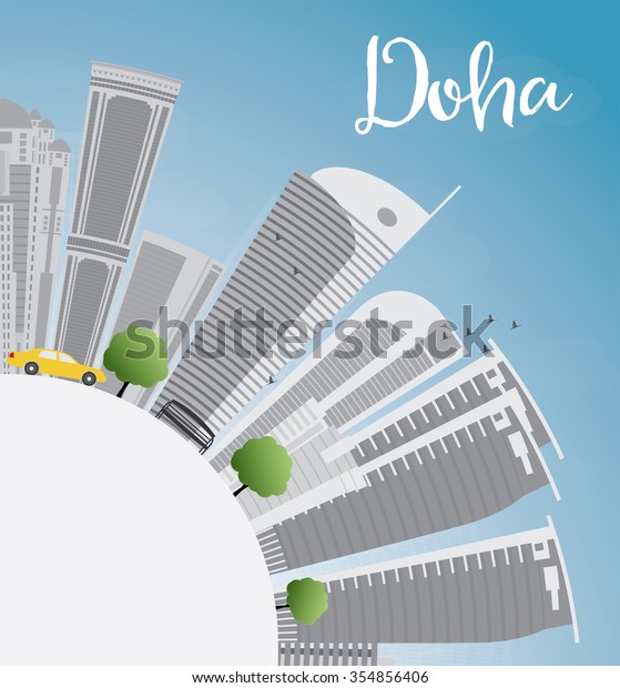 Doha Skyline Grey Skyscrapers Blue Sky Stock Vector (Royalty Free ...