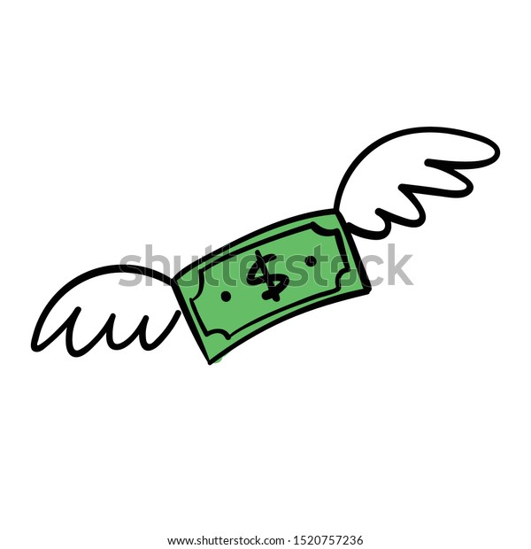Dollar Bill Wings Doodle Flying Money Stock Vector (Royalty Free ...