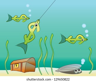 Dollar Sign Fish Getting Caught On Stock Vector (Royalty Free ...