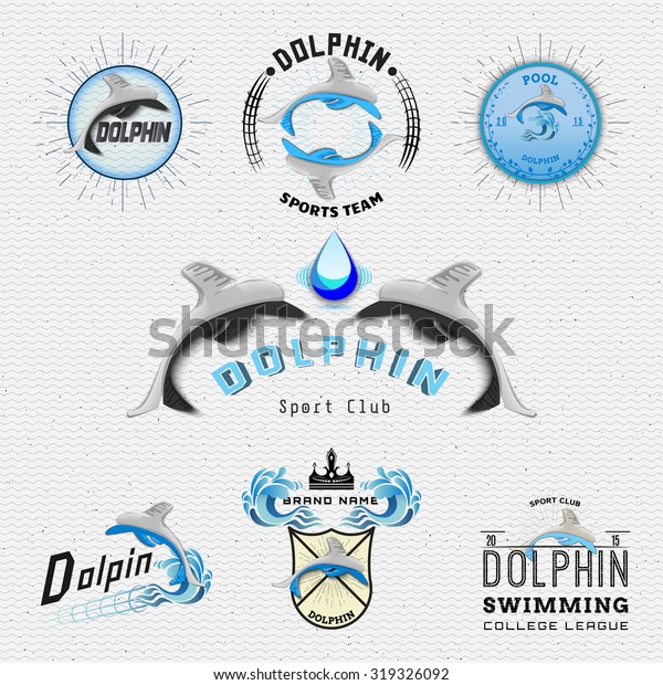 Dolphin Badges Logos Labels Can Be: เวกเตอร์สต็อก (ปลอดค่าลิขสิทธิ์ ...