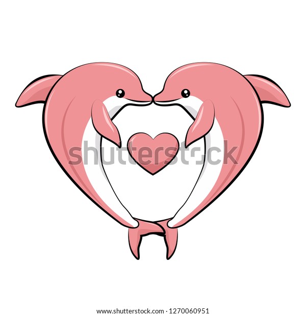 Dolphin Card Shape Heart Valentines Stock Vector (Royalty Free ...
