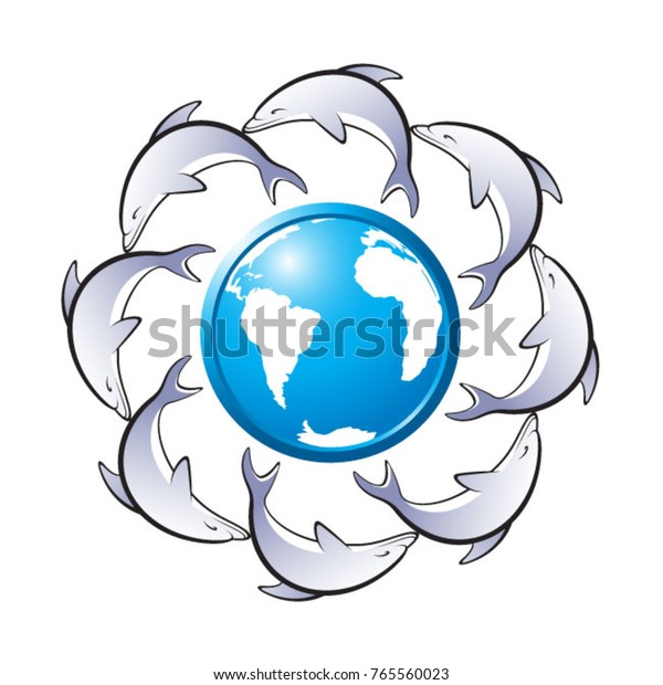 Dolphins Circle Around Globe Colorvector Drawing Stock Vector (Royalty ...
