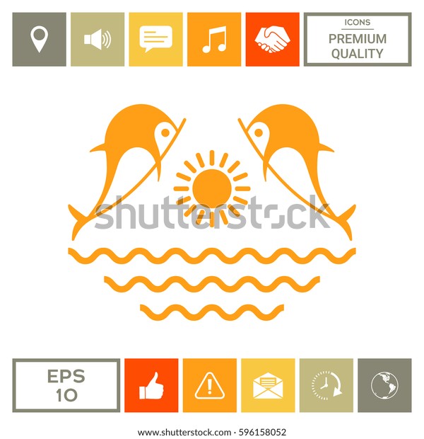 Dolphins Sun Sea Logo Stock Vector (Royalty Free) 596158052