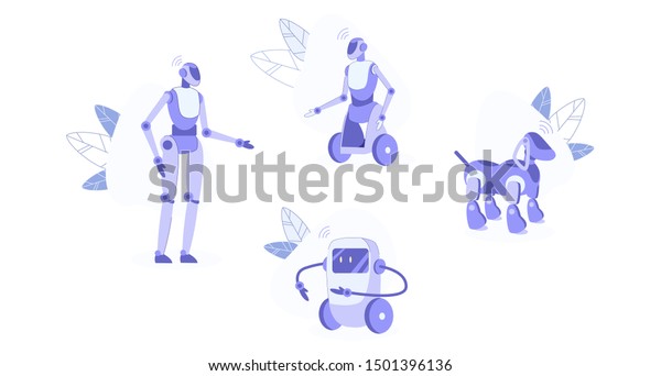 Domestic Robots Set Isolated On White Stock Vector (Royalty Free ...