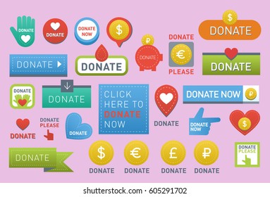 Donate Buttons Vector Set Illustration Help: vector de stock (libre de ...