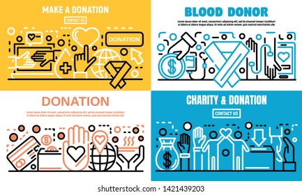 Donations Banner Set Outline Set Donations Stock Vector (Royalty Free ...