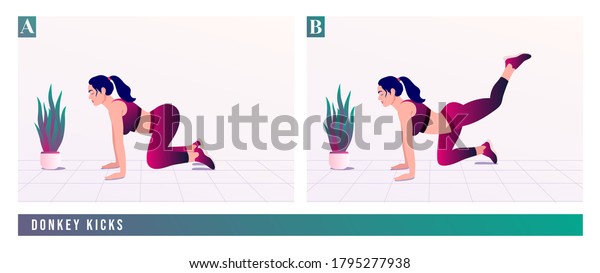 Donkey Kicks Exercise Woman Workout Fitness Stock Vector (Royalty Free ...