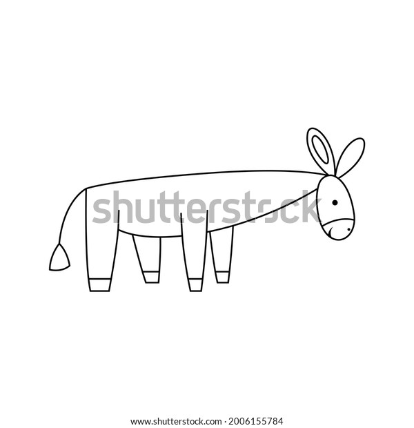 Donkey Line Art Style Cute Cartoon Stock Vector (Royalty Free ...