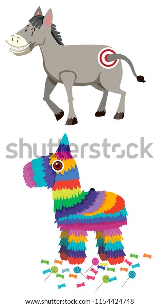 Donkey Pinata Set Illustration Stock Vector (Royalty Free) 1154424748 ...