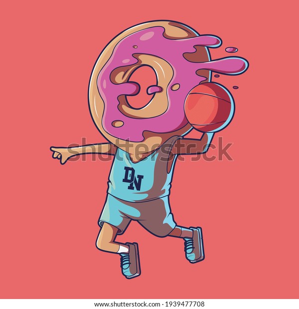 Donut Playing Basketball Vector Illustration Food: เวกเตอร์สต็อก (ปลอด ...