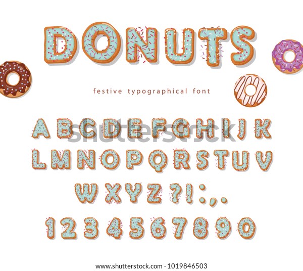 Donuts Hand Drawn Decorative Font Cartoon Stock Vector (Royalty Free ...