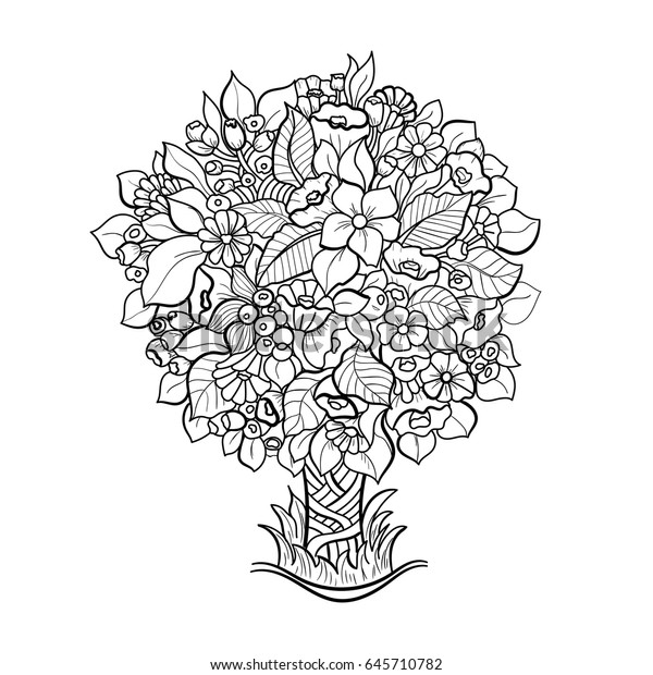 Doodle Art Tree Coloring Book Adult Stock Vector (Royalty Free) 645710782