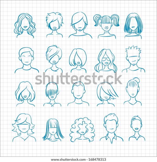 Doodle Avatars Set Stock Vector (Royalty Free) 168478313