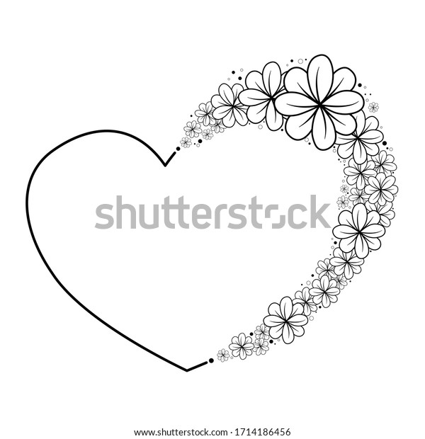 Doodle Black Line Flowers Half Heart: เวกเตอร์สต็อก (ปลอดค่าลิขสิทธิ์ ...