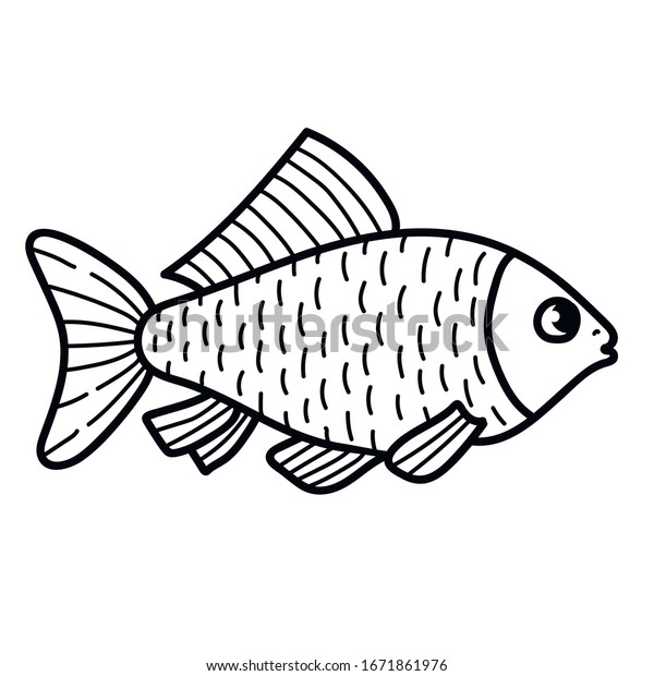Doodle Black White Fish Vector Icon Stock Vector (Royalty Free ...
