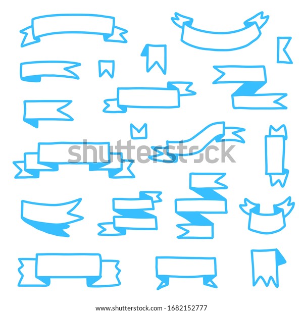 Doodle Blue Ribbons Set Cute Banners Stock Vector (Royalty Free ...