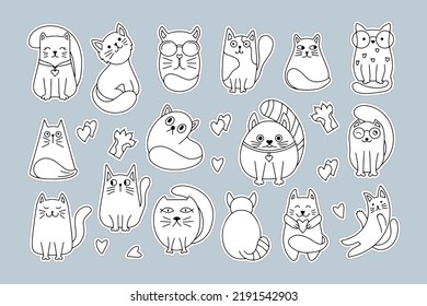 Doodle Cat Set Sticker Hand Drawn Stock Vector (Royalty Free ...