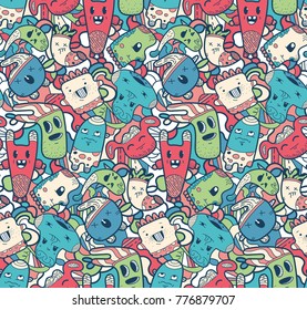 Doodle Character Pattern Colorful Stock Vector (Royalty Free) 776879707 ...