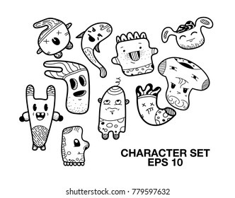 Doodle Character Set Outline Stock Vector (Royalty Free) 779597632 ...
