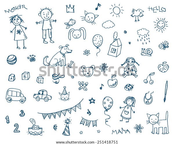 Doodle Children Drawing Set 스톡 벡터(로열티 프리) 251418751 | Shutterstock