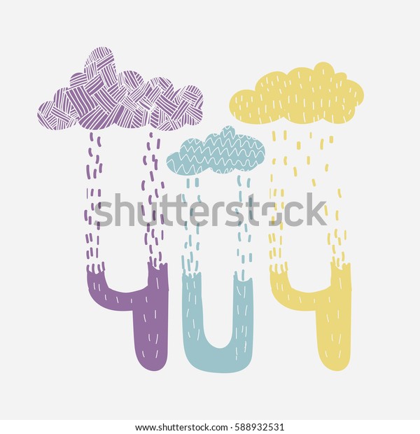 Doodle Clouds Numbers Rain Drops Stock Vector (Royalty Free) 588932531 ...