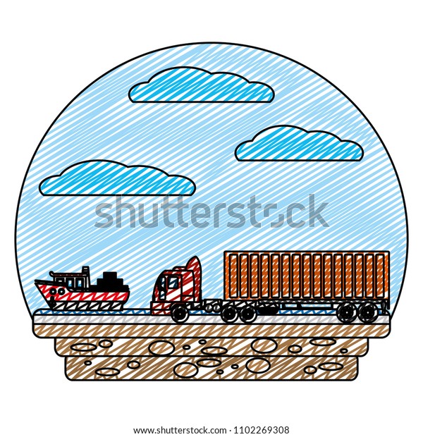 Doodle Delivery Containers Cargo Ship Truck Stock Vector (Royalty Free ...