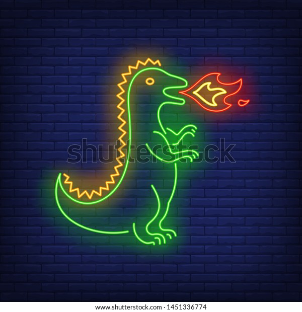 Doodle Dragon Breathing Fire Neon Sign Stock Vector (Royalty Free ...