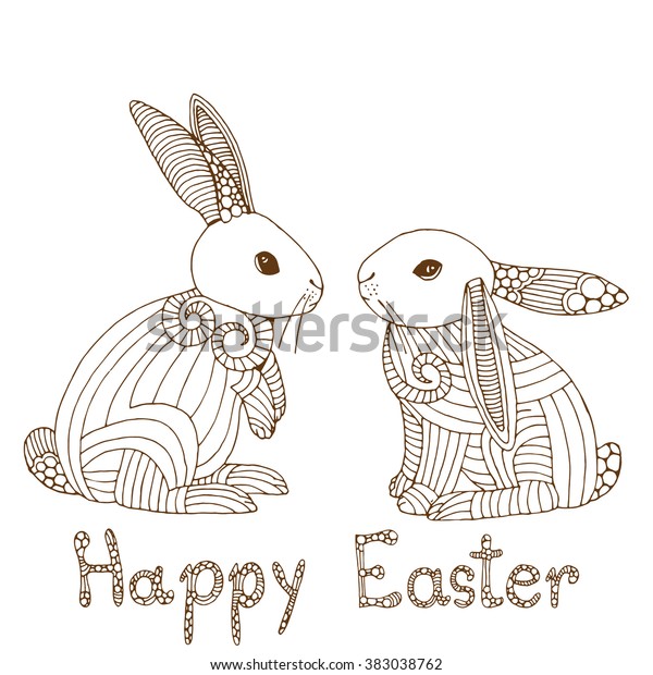 Doodle Easter Rabbits Illustration Stock Vector (Royalty Free) 383038762