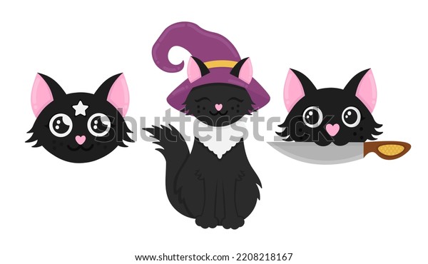 Doodle Flat Clipart Set Magical Cats Stock Vector (Royalty Free ...