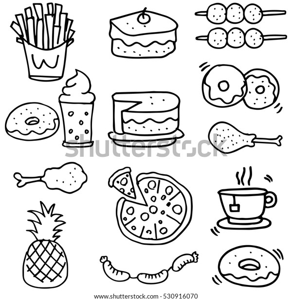 Doodle Food Breakfast Lunch Dinner เวกเตอร์สต็อก (ปลอดค่าลิขสิทธิ์ ...