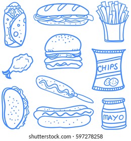 Doodle Food Various Set Stock Vector (Royalty Free) 597278258 ...