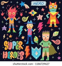 Doodle Funny Super Heroes Characters 2: เวกเตอร์สต็อก (ปลอดค่าลิขสิทธิ์ ...