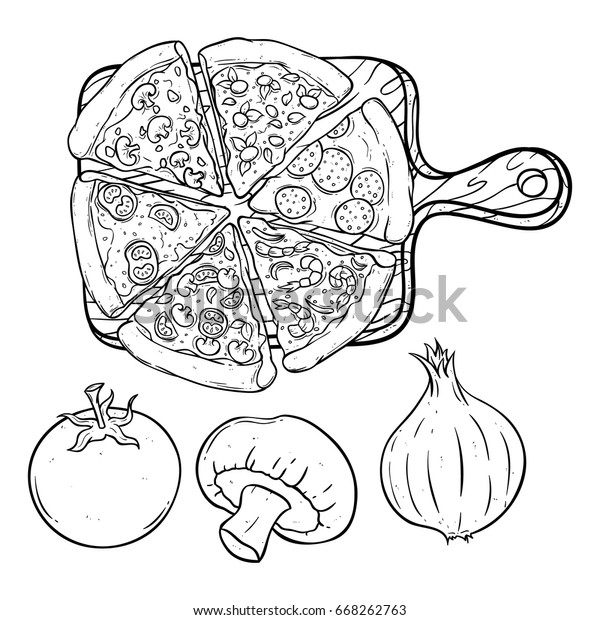 Doodle Hand Drawing Round Pizza On Stock Vector (Royalty Free ...