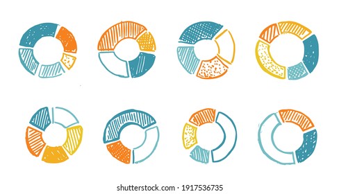 Vektor Stok Doodle Hand Drawn Pie Diagrams Icons (Tanpa Royalti ...