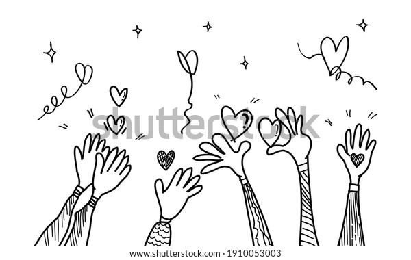 Doodle Hands Uphands Clapping Love Applause Stock Vector (Royalty Free ...