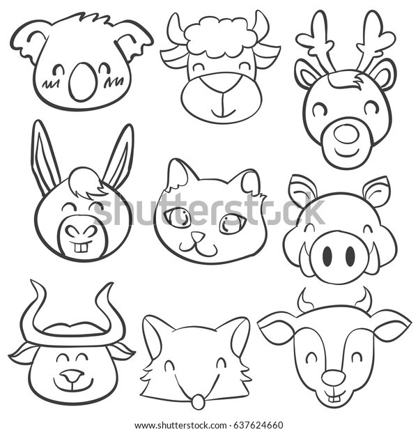 Doodle Head Animal Hand Draw Stock Vector (Royalty Free) 637624660 ...