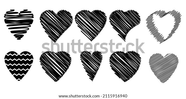 Doodle Heart Icon Set Black Shape Stock Vector (Royalty Free ...