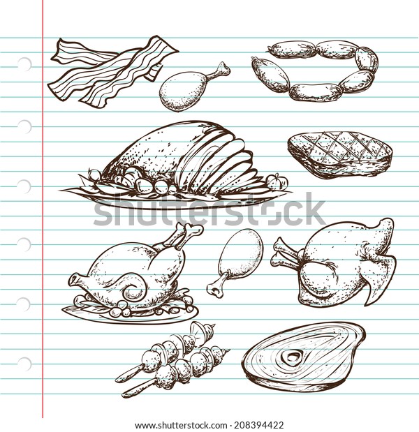 Doodle Illustration Protein Source Cooked Uncooked Stock Vector ...