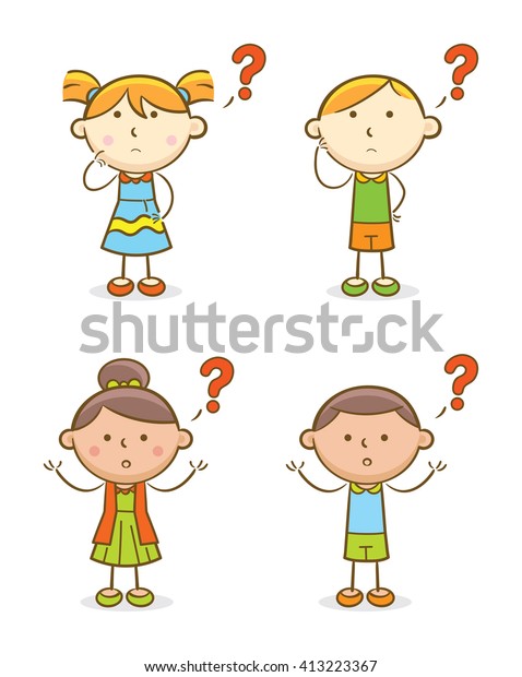 Doodle Illustration Set Kids Question Mark 스톡 벡터(로열티 프리) 413223367