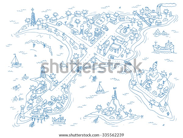 Doodle Islands Map Top View Islands Stock Vector (Royalty Free ...