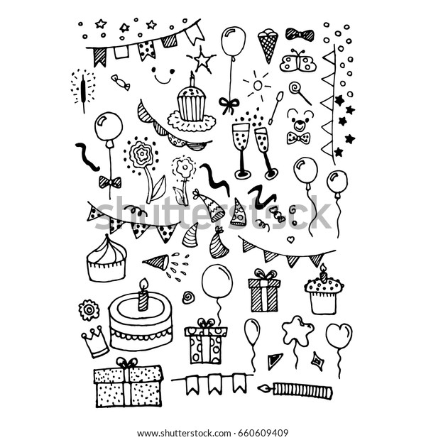 Doodle Items Things Birthday Handdrawn Things Stock Vector (Royalty ...