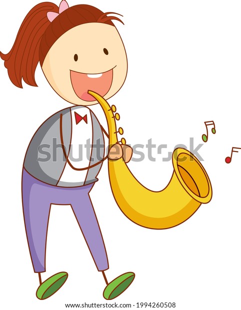 Doodle Kid Playing Saxophone Cartoon Character Stock Vector (Royalty ...