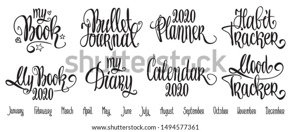 Doodle with lettering set for diary and bullet journal vector ...