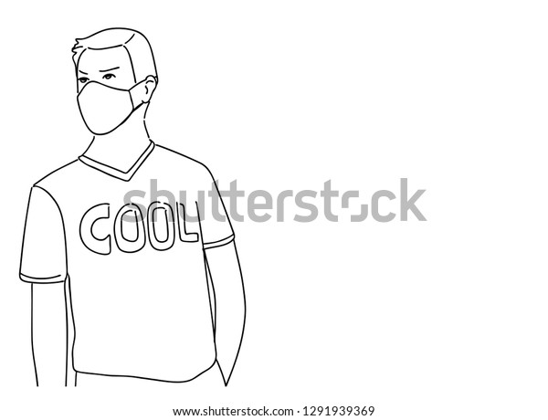 Doodle Line Drawing Men Wearing Mask Stock Vector (Royalty Free ...