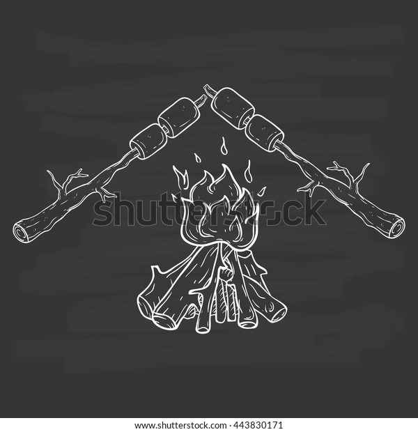 Doodle Marshmallow Stick Campfire On Chalkboard Stock Vector (Royalty ...