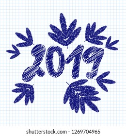 Doodle New Year On Checkered Blue Stock Vector (Royalty Free ...