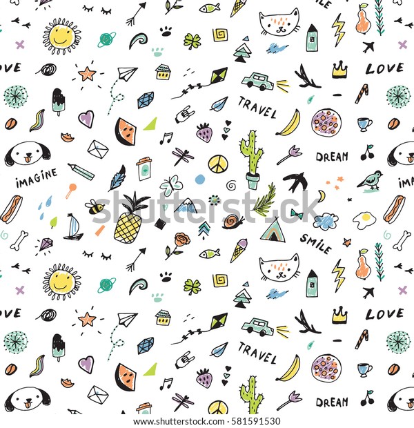 Doodle Objects Pattern Stock Vector (Royalty Free) 581591530
