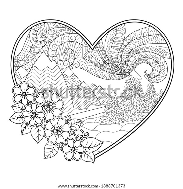 Doodle Pattern Black White Winter Landscape Stock Vector (Royalty Free ...