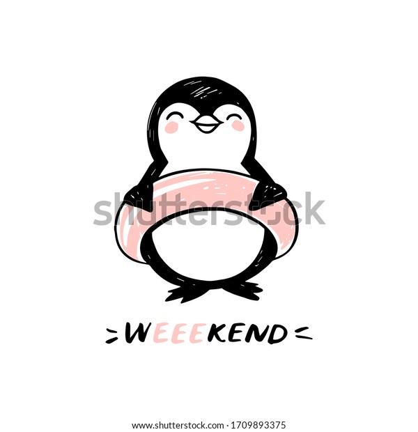 Doodle Penguin Swim Ring Sketch Style Stock Vector (Royalty Free ...