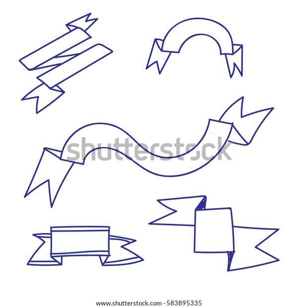 Doodle Ribbon Banner Collection Vector Sketch 스톡 벡터(로열티 프리) 583895335 ...